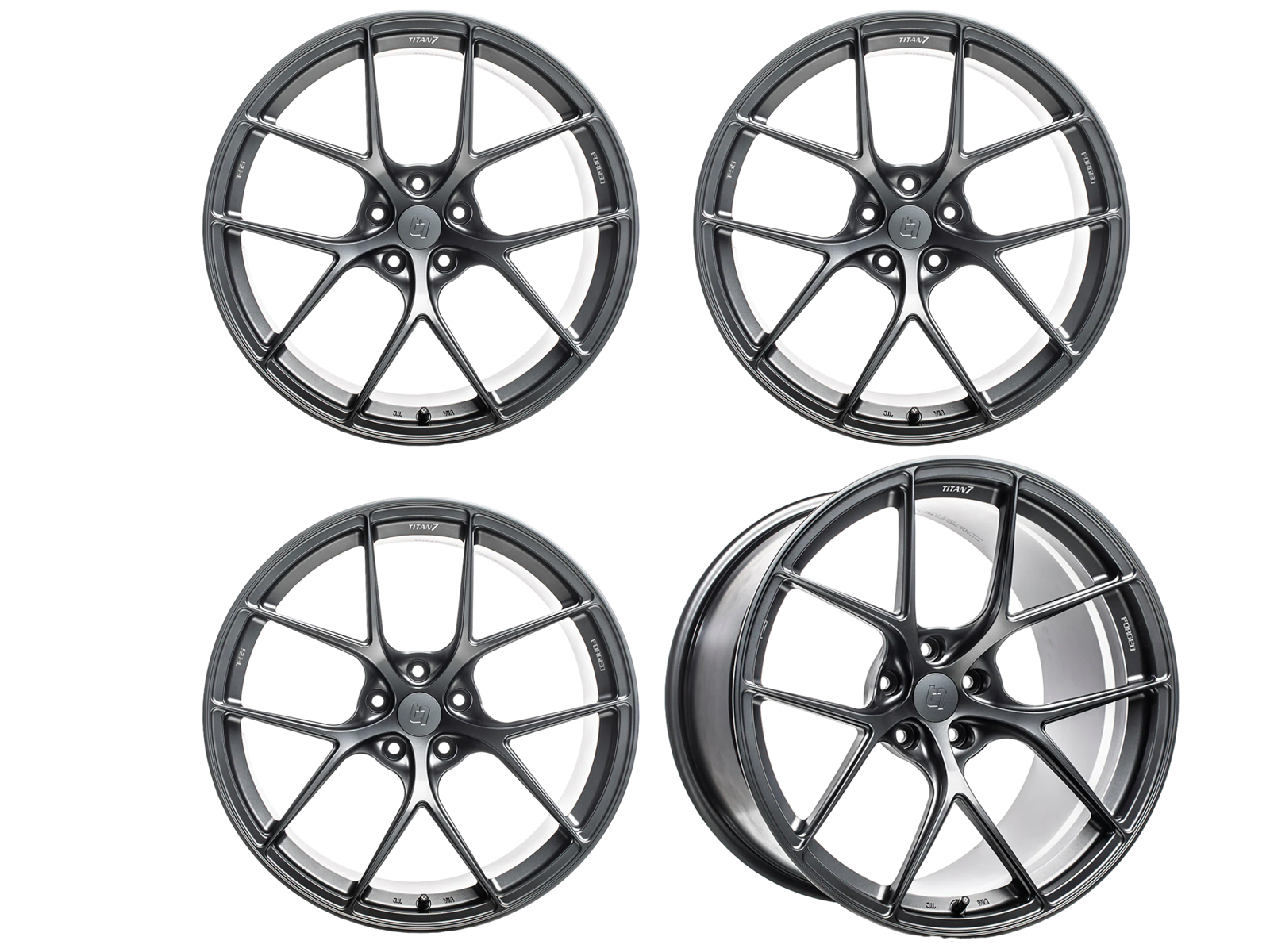 Titan 7 Forged T-S5 Split 5 Spoke Alloy Wheel Set Satin Titanium 19". Porsche 981 / 718 / 997 ...