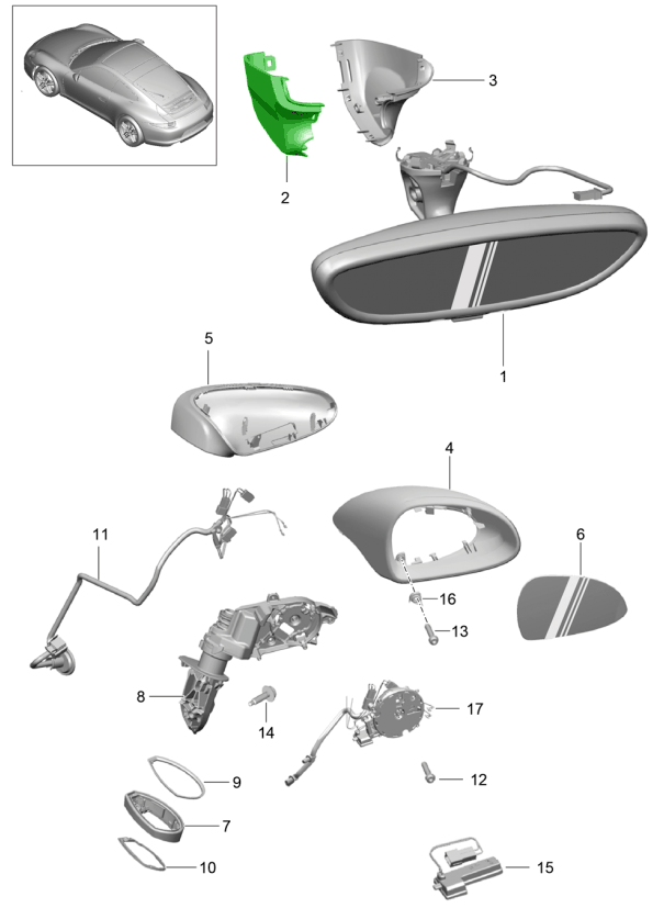 Porsche Rear view mirror base cover 991731811011E0 - 991731811011E0 ...