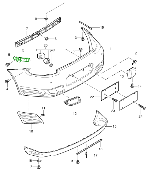 Porsche 997 Turbo Rear bumper retaining strip 99750563500 99750563600 ...