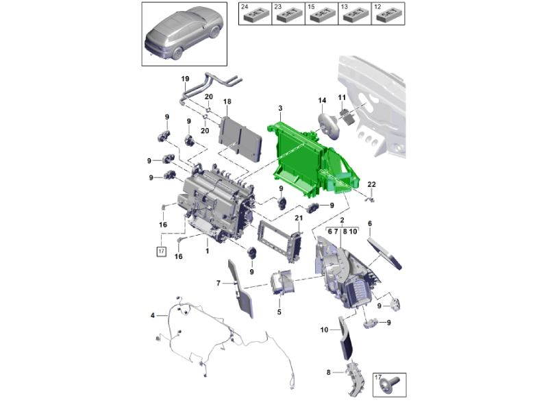 Air Conditioning Evaporator Housing, LHD. Porsche Cayenne 9YA / 9YA.2 ...