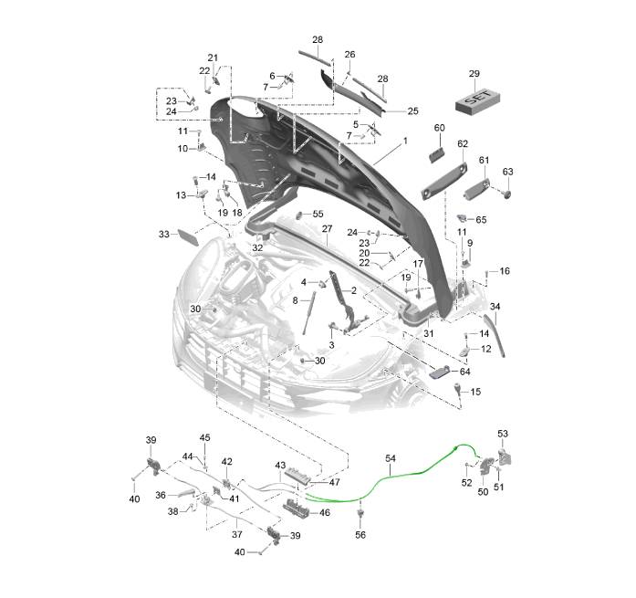 Front Bonnet Release Cable. Porsche 95B Macan 2014>> 95b823535 ...