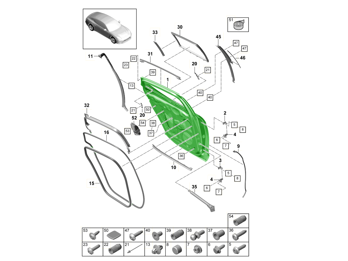 Porsche 971 Panamera Rear door shell 971833021CYGRV 971833022CYGRV ...