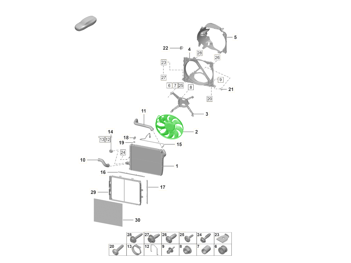Radiator cooling fan 400W without carrier. Porsche 992.1 992959447H ...