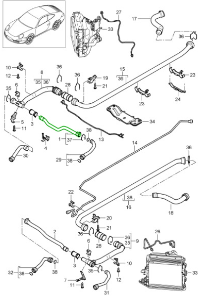 Porsche 997 Coolant Supply Hose 99710671103 99710671102 99710671101 ...