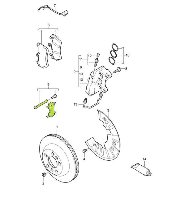 Brake pad spring Front. Porsche Cayenne 957 Turbo *Option Code I1LP ...
