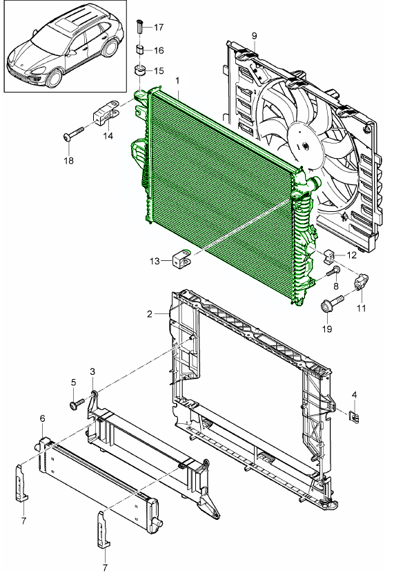 Radiator water, Centre 95810613210. Porsche 958 Cayenne 3.6L / Hybrid ...