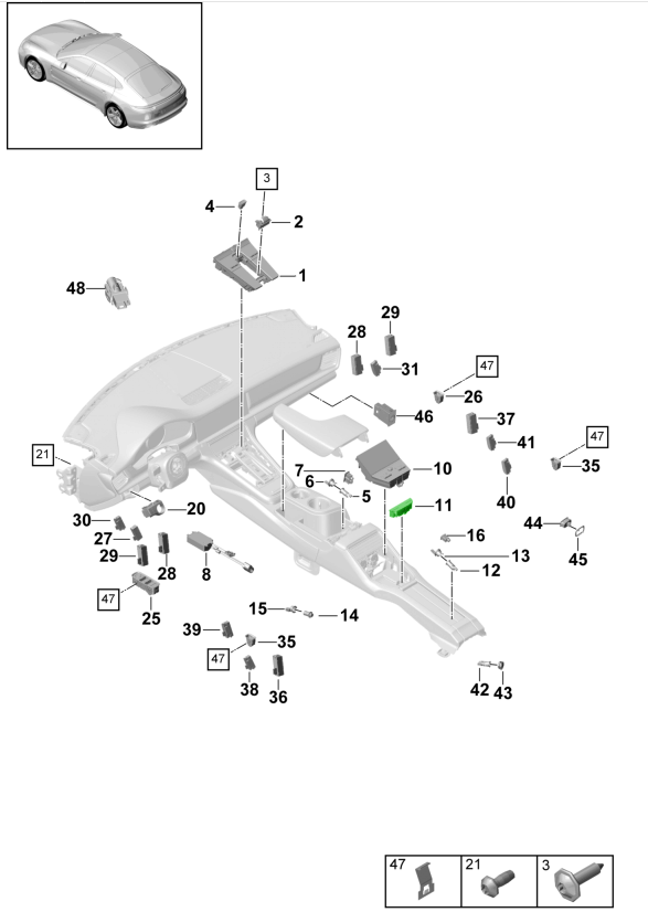 Porsche 971 Operating unit for rear centre console 971919709CKOV3 ...
