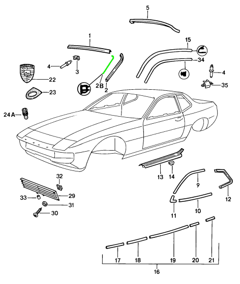 Porsche 924 944 Front windscreen Moulding Seal 94455902700, 94455902800 ...