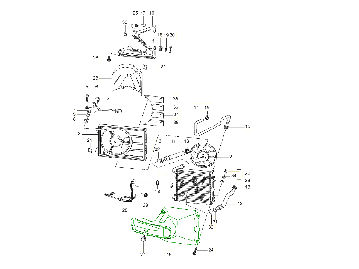 Original Porsche 95B117335 95B117336 Air guide for air con condenser ...
