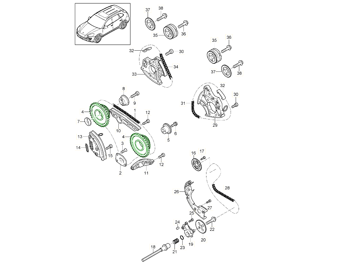 Porsche 970 958 HYBRID Timing chain sprocket 95810507700 95810507701 ...