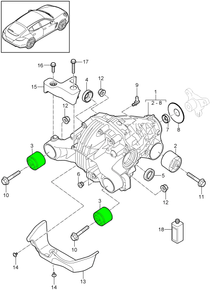 Rear differential rubber mount. Porsche 970 Panamera - 97037506100 ...
