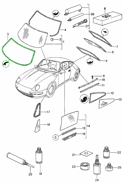 Porsche 993 Front Screen Seal 99354192500 - 99354192500/8 | Design 911