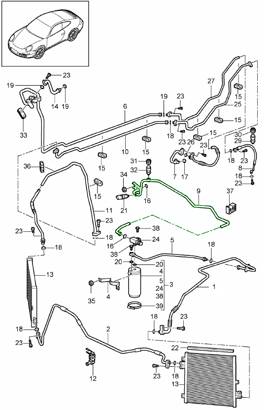 Air conditioning pressure line. Porsche 997.2 99757310808 99757310806 ...