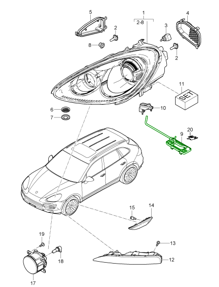 Headlamp Mounting with Shaft Porsche 958 Cayenne 95863151900 ...