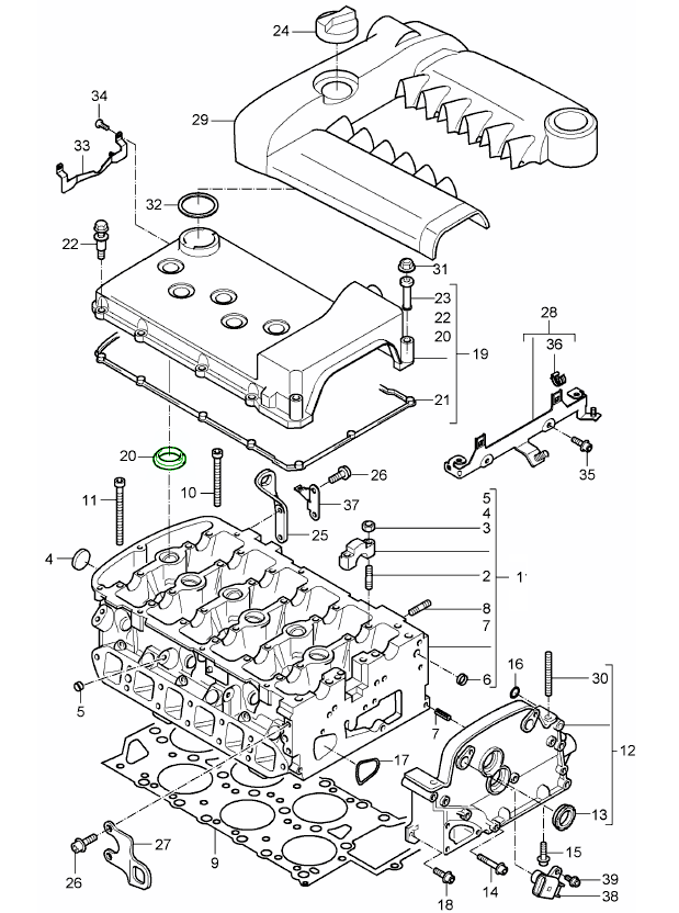 Porsche 955 Cayenne Valve cover spark plug seal 95510448401 ...