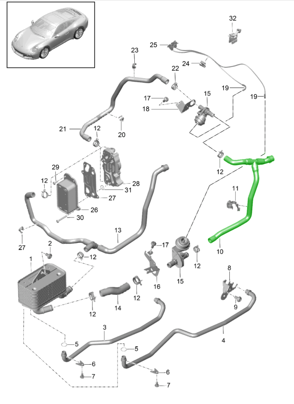 Porsche 991 Water hose 9G130773101 - 9G130773101 | Design 911
