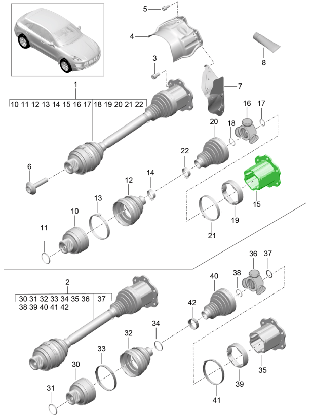 CV joint kit for Porsche 95B Macan 8K0407341B - 8K0407341B/1 | Design 911