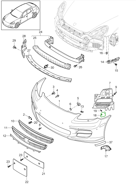 Front bumper retaining plate. Porsche 970 Panamera - 97050532500 ...