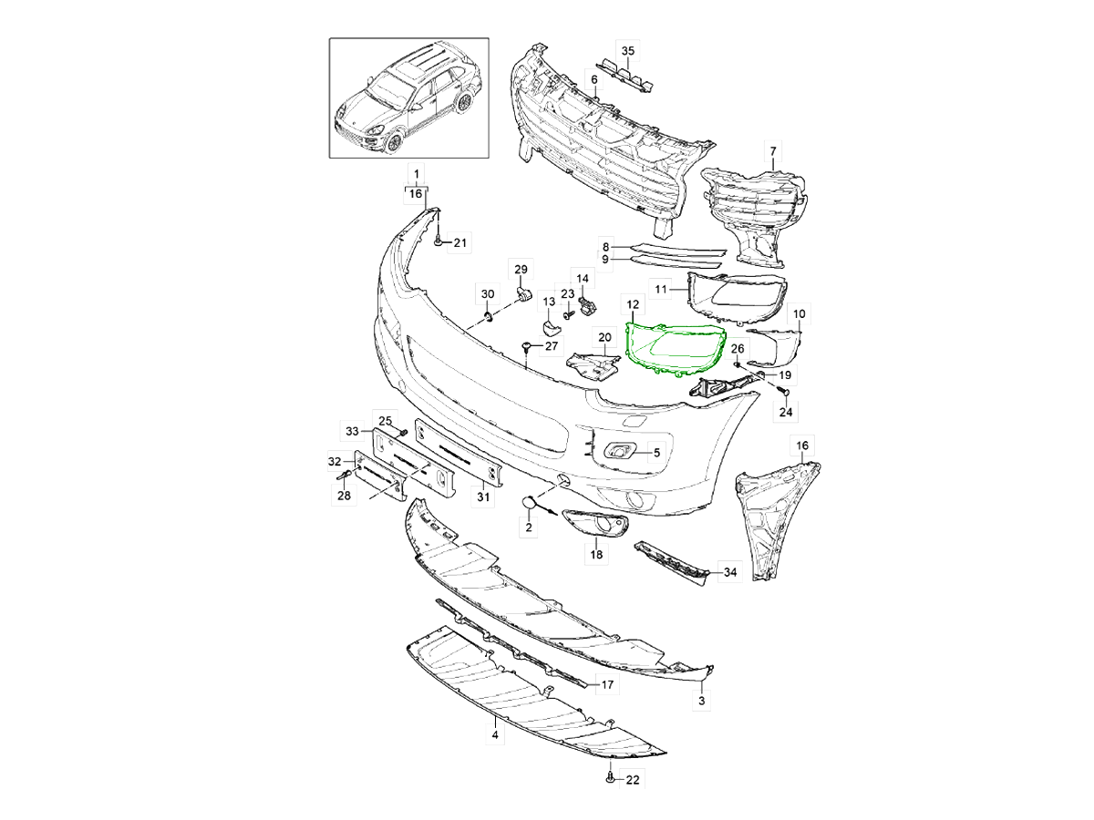 Porsche 958 Cayenne Front bumper side air duct closed 95850548350 ...