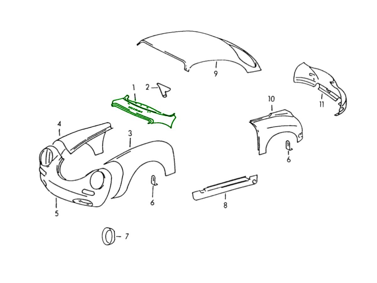 Cowl panel front. Porsche 356 Pre-A 1950-55 35651317 356 51317 ...