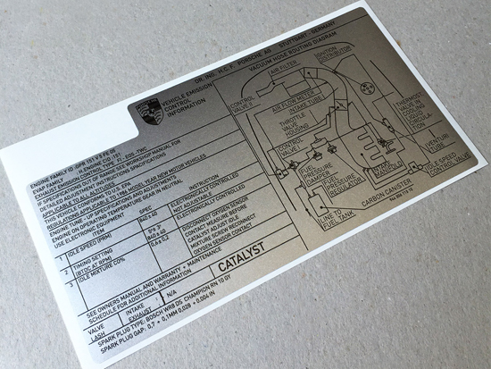 Porsche 911 Emission sticker for engine lid 94400611510 - 94400611510/1 ...