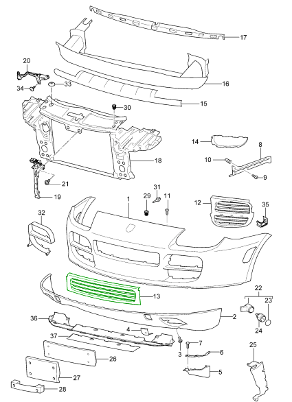 Porsche 955 Cayenne Turbo Front Bumper Centre Grill Upper 95550568301 ...