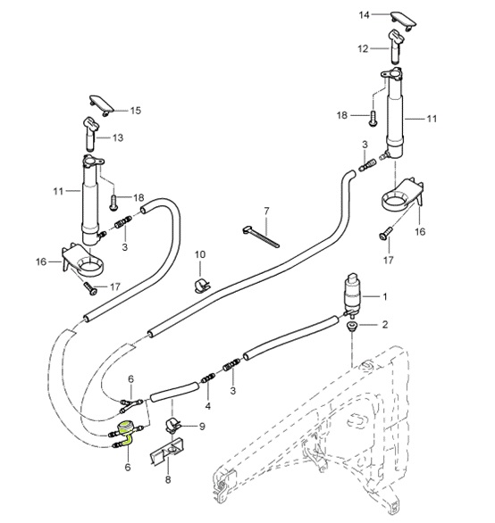 Distribution piece with valve, headlamp washer system. Porsche 957 ...