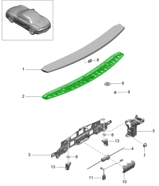 Porsche 981 Boxster Rear Wing Spoiler Lower Part 98150420504 ...
