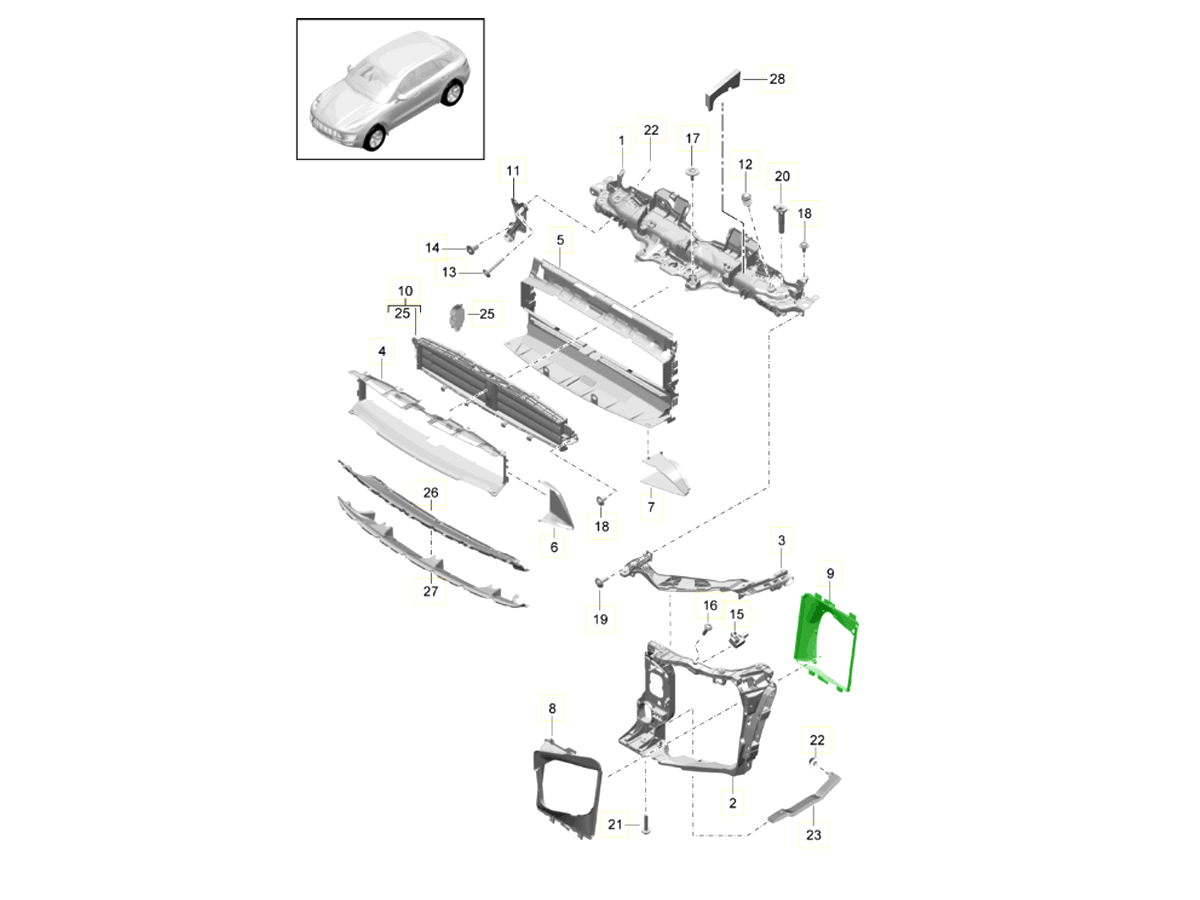 Porsche 95B.1 Macan Front bumper air duct for radiator 95B117339B ...