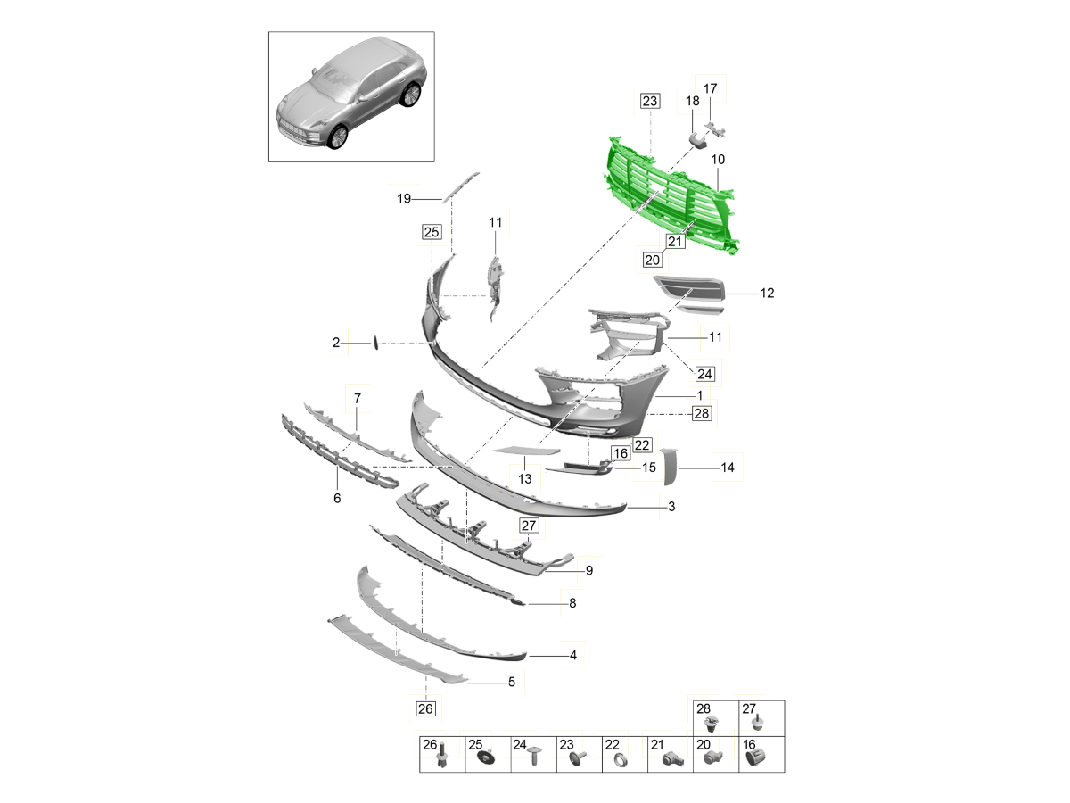 Front bumper centre grill, Black. Porsche 95B.2 Macan - 95B807683CG1E0 ...