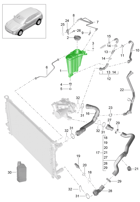 Porsche 95B Macan Coolant expansion tank PAB121403, 8K0121403Q ...
