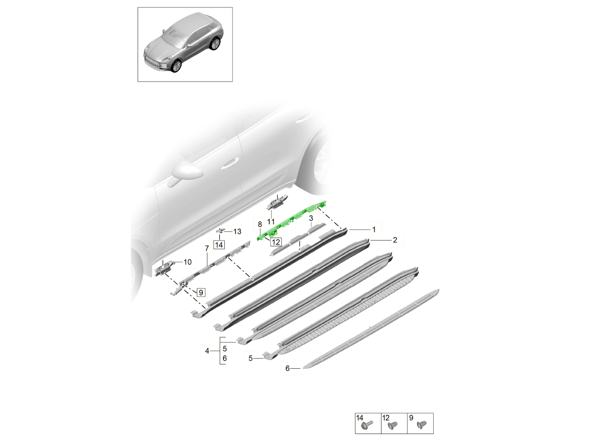 Porsche 95B Macan Rear Side sill rail bracket 95B853541B 95B853542B ...