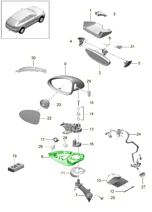 Original Porsche 95B8571851E0 and 95B8571861E0 Trim for exterior mirror ...