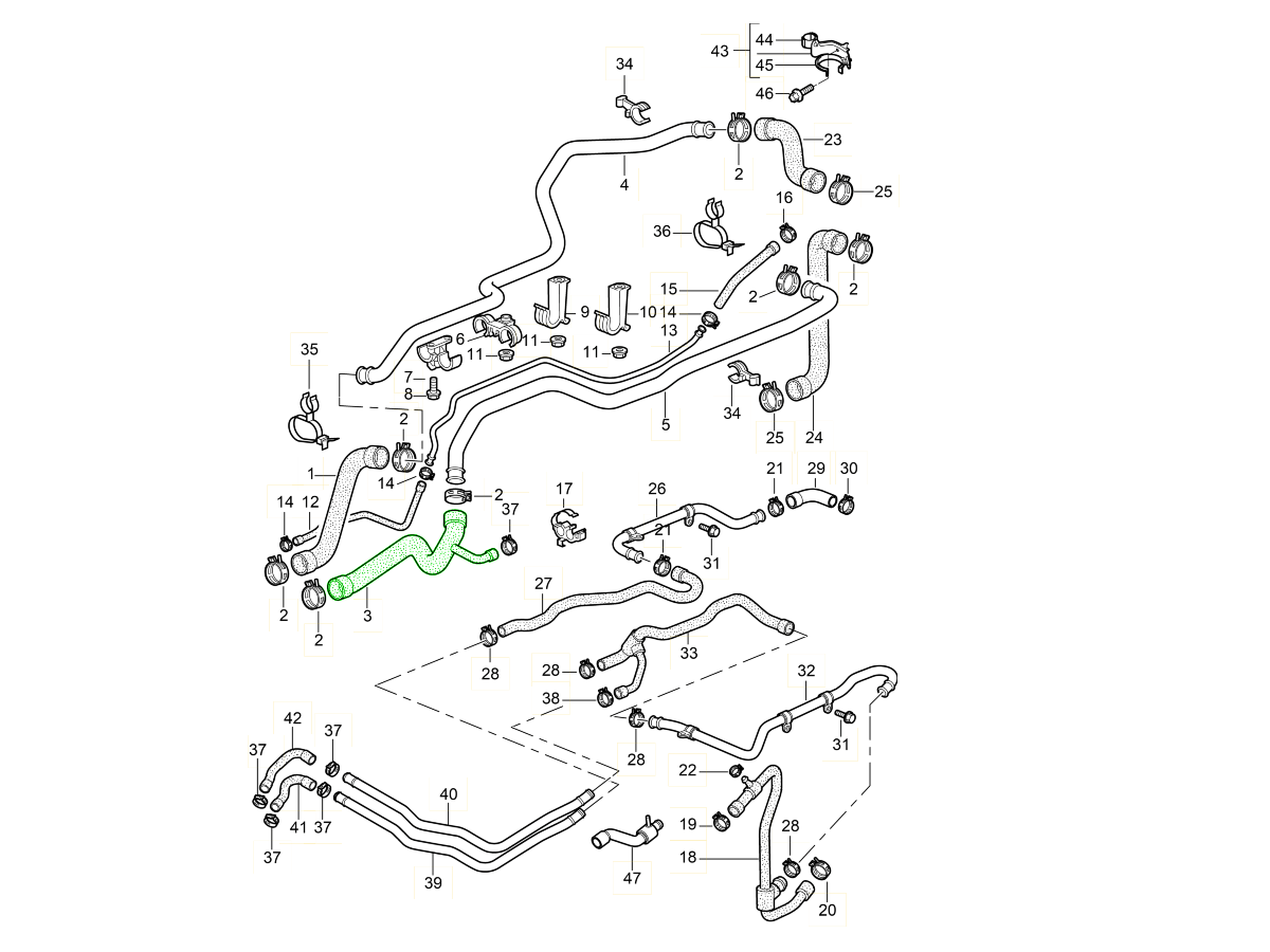 Porsche 996 CS Tiptronic Coolant return water hose 99610674111 ...