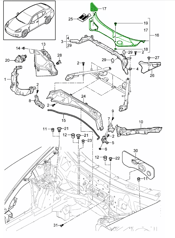 Porsche 970 Panamera Scuttle panel cover plastic 970555063021E0 ...
