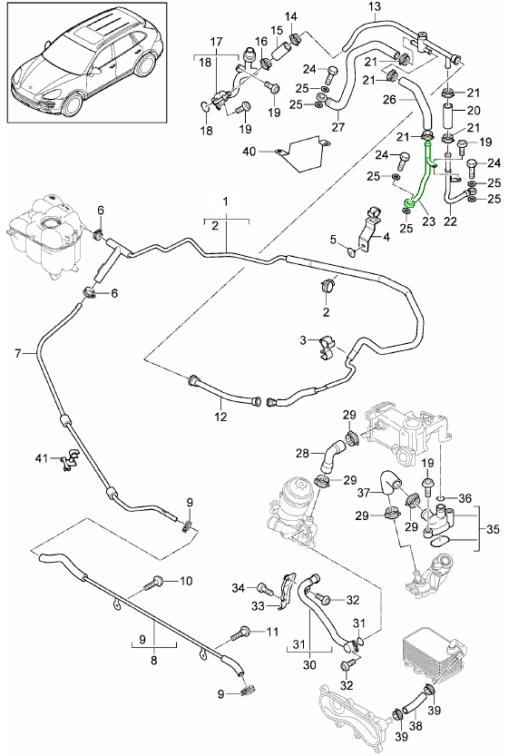 Porsche Cayenne Macan Cooling system breather pipe 95810646601 ...